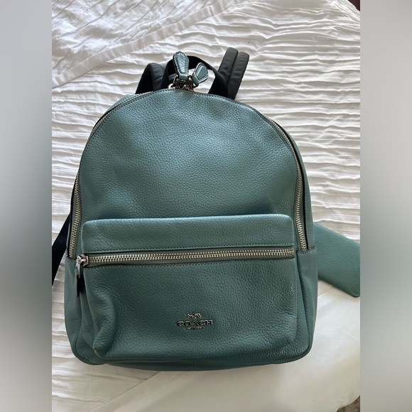 Coach | Bags | Coach Pebbled Leather Medium Backpack Color Marine With ...